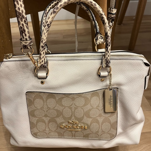Coach | Bags | Coach Emma Satchel Signature Canvas Detail Cream And ...